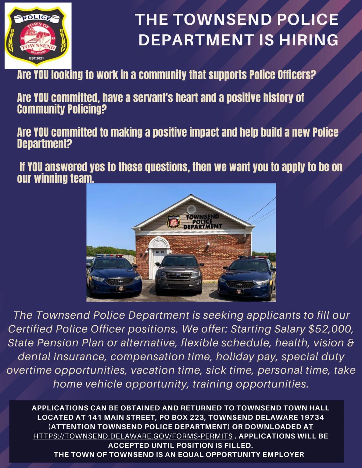 CLOSED: Job Opening- Certified Police Officer - Town of Townsend - New ...